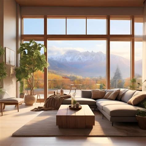 Premium Photo Living Room Window With Mountains In The Background