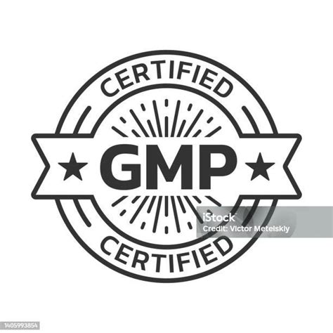 Gmp 인증 아이콘 또는 로고 좋은 제조 관행 스탬프 또는 씰 디자인 품질 표준 라벨 벡터 일러스트레이션 Food And Drug Administration에 대한 스톡