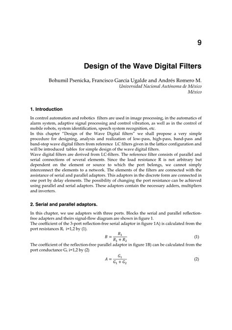 Pdf Design Of The Wave Digital Filters
