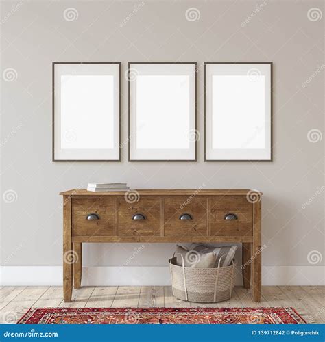 Interior And Frame Mockup3d Rendering Stock Illustration