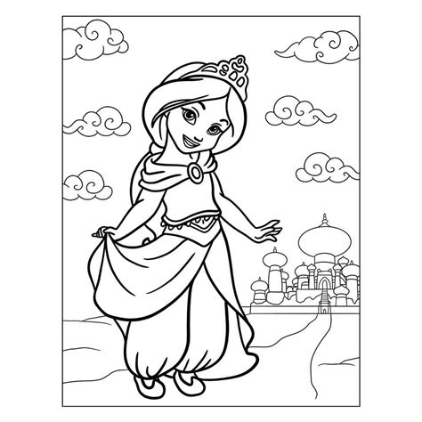 Раскраска Маленькая принцесса Жасмин распечатать или скачать