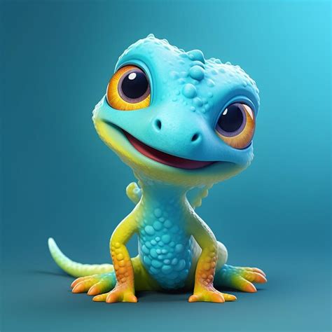 Premium Photo A Blue Lizard With Orange Eyes Sits On A Blue Background