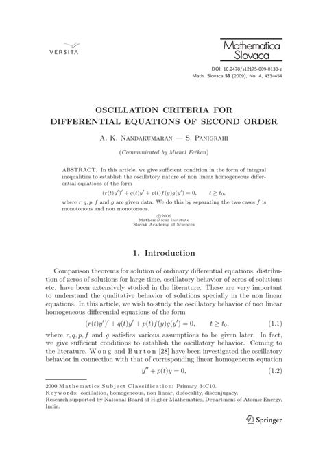Pdf Oscillation Criteria For Differential Equations Of Second Order