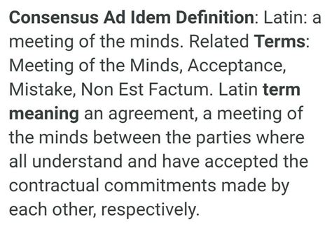 Consensus Ad Idem Means Which Of The Following