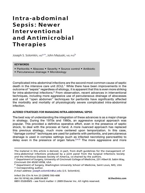 Intra Abdominal Sepsis Newer Interventional And Antimicrobial