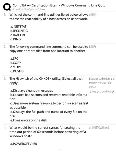 Comptia A Core 2 220 1102 Exam Windows Command Line Quiz 2025