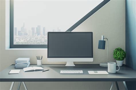 Premium Photo Minimalistic Office With Computer On Table
