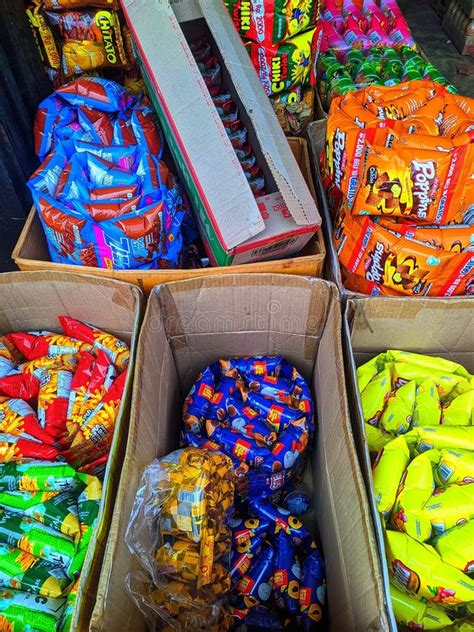 Group Of Assorted Snacks In The Box Editorial Stock Image Image Of Retail Fair 342880629