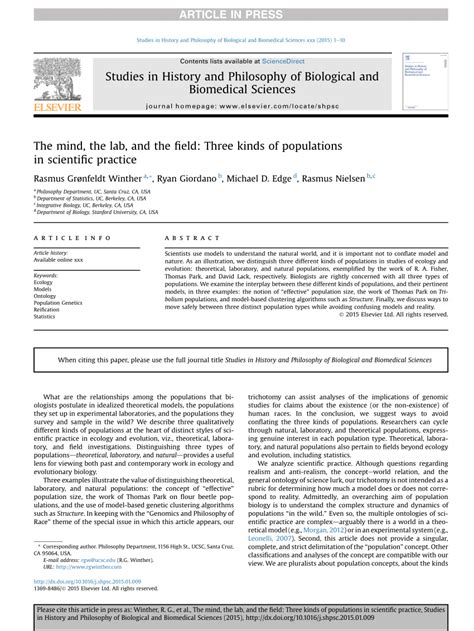 Pdf The Mind The Lab And The Field Three Kinds Of Populations In Scientific Practice