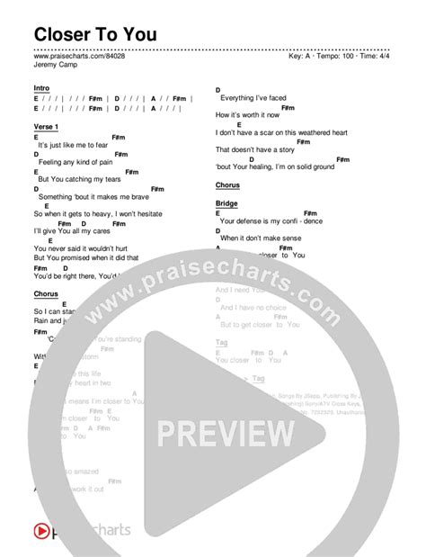 Closer To You Chords Pdf Jeremy Camp Praisecharts