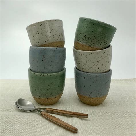 Stoneware Espresso Cups Set Of 2 Rustic Ceramic Cortadito Cups Etsy