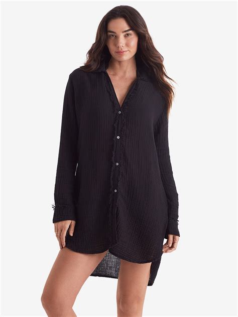 Mimi Flamingo Laguna Fray Shirt In Black Sandpipers