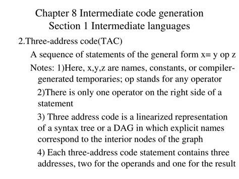 Ppt Chapter 8 Intermediate Code Generation Section 0 Overview Powerpoint Presentation Id 4265237