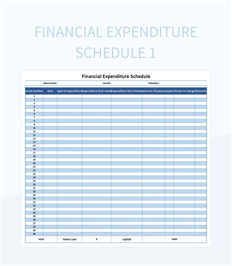 Financial Expenditure Schedule Chart Excel Template And Google Sheets File For Free Download