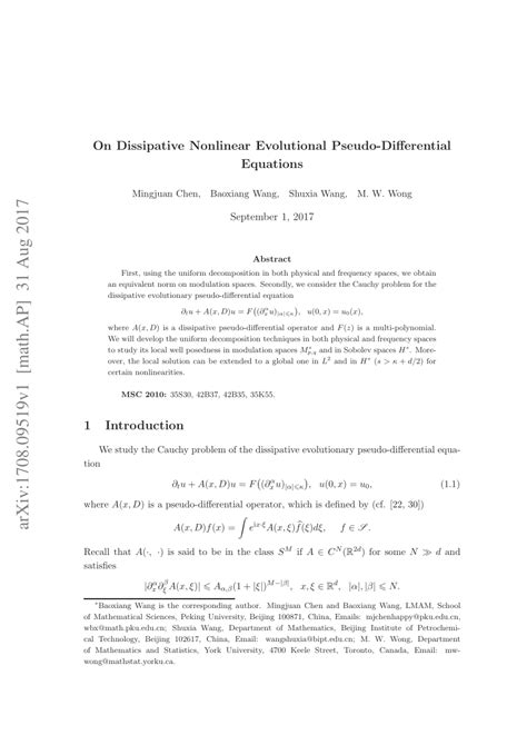 Pdf On Dissipative Nonlinear Evolutional Pseudo Differential Equations