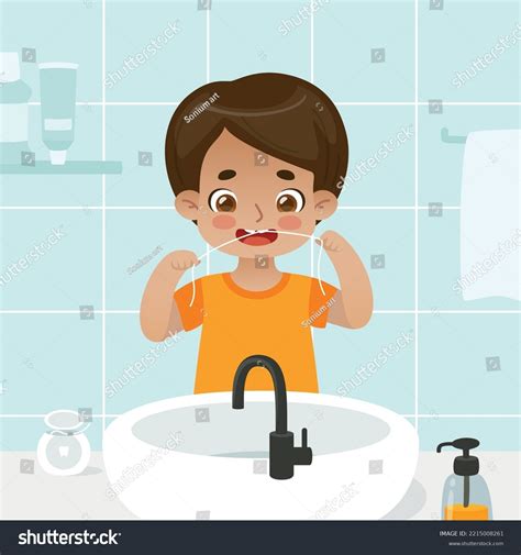 Flossing Cartoon Kid Cute Babe Using Stock Vector Royalty Free Shutterstock