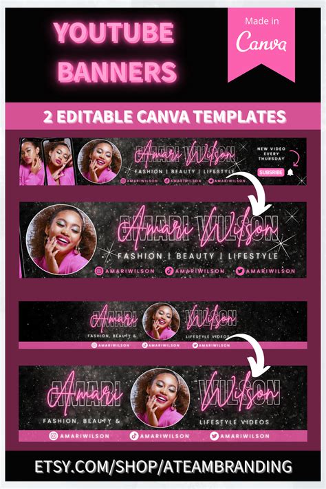2 Editable Canva Templates For Youtube Banners Aesthetic Youtube