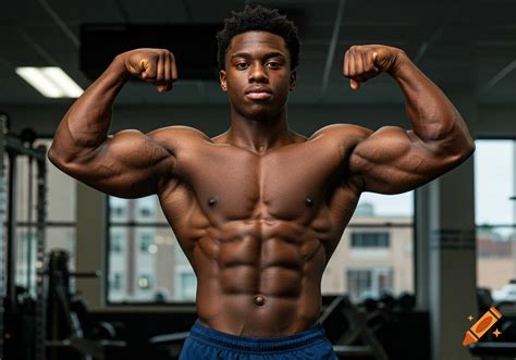 A Muscular Black Man Flexing His Biceps In A Gym On Craiyon