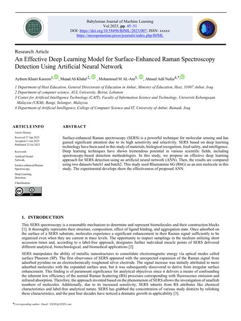 PDF An Effective Deep Learning Model For Surface Enhanced Raman Spectroscopy Detection Using