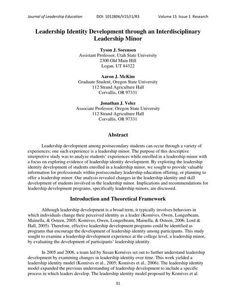 Pdf Leadership Identity Development Through An Interdisciplinary