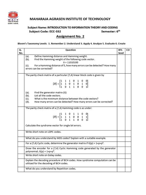 Itc Assignment 3 Pdf Algorithms Algebra