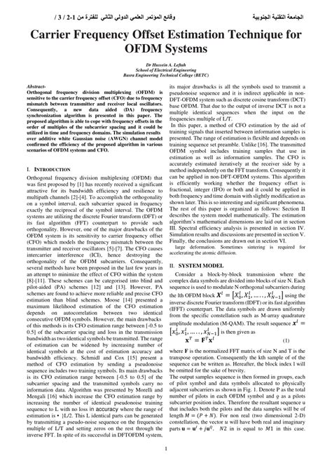 Pdf Carrier Frequency Offset Estimation Technique For Ofdm Systems