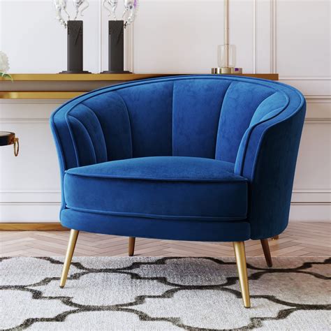 Modern Blue Velvet Barrel Chair Blue Velvet Accent Chair Living Room