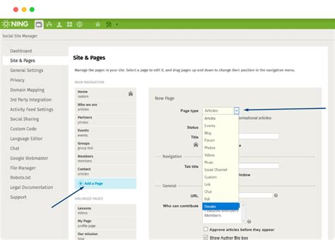 how to create a donation tab in the main navigation menu ning 3 help
