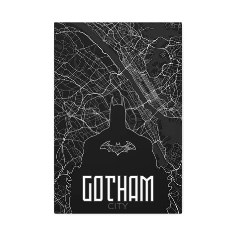 Dark Knight Wall Art Gotham City Map Super Hero Art Custom Map City