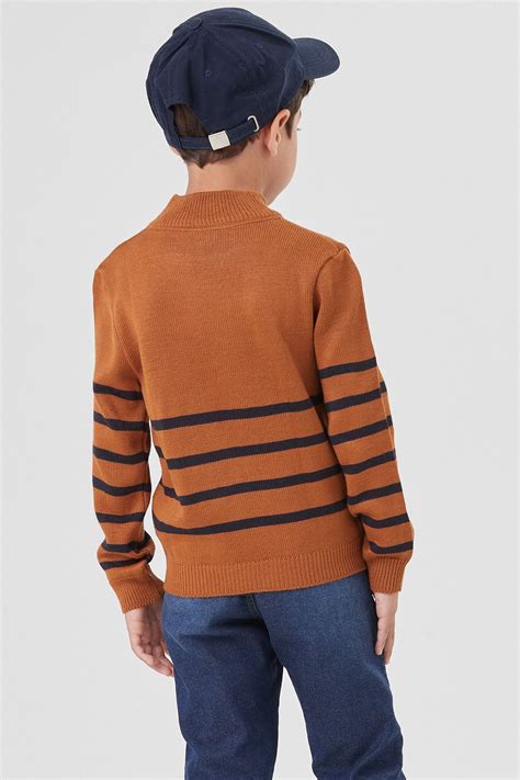 Suéter Infantil Menino Tricô Listrado Colorittá Marrom Elian