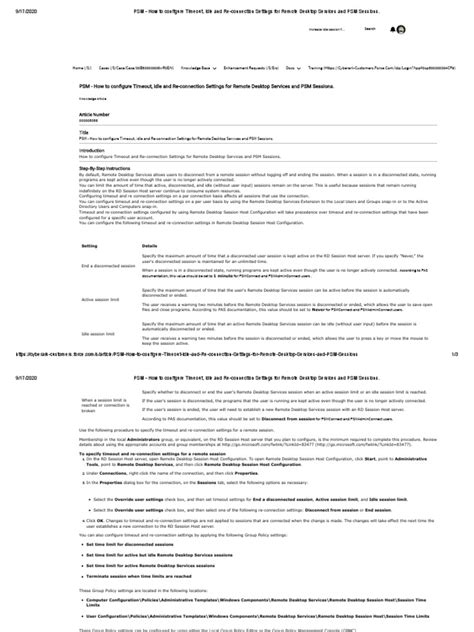Psm How To Configure Timeout Idle And Re Connection Settings For Remote Desktop Services And