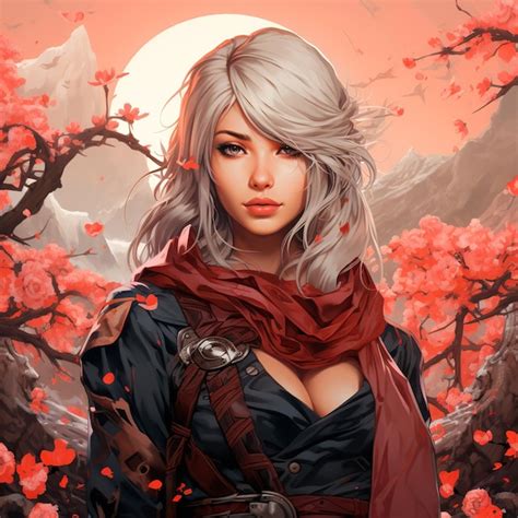 Premium Ai Image Anime Girl Young Ninja Girl On Japan Monument Background