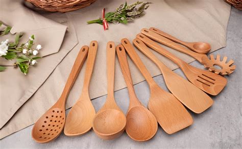 11 Pcs Wosponfan Kitchen Utensils Set Wooden Spoons For