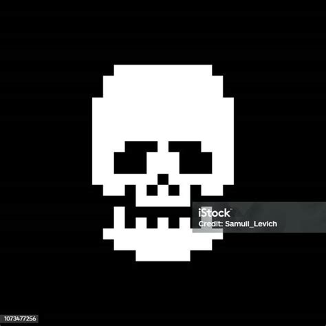 두개골 픽셀 아트입니다 뼈 해부학 8 비트 픽셀화 인간의 골격 시스템 16 비트입니다 오래 된 게임 컴퓨터 그래픽 스타일 공포 무서움에 대한 스톡 벡터 아트 및 기타 이미지