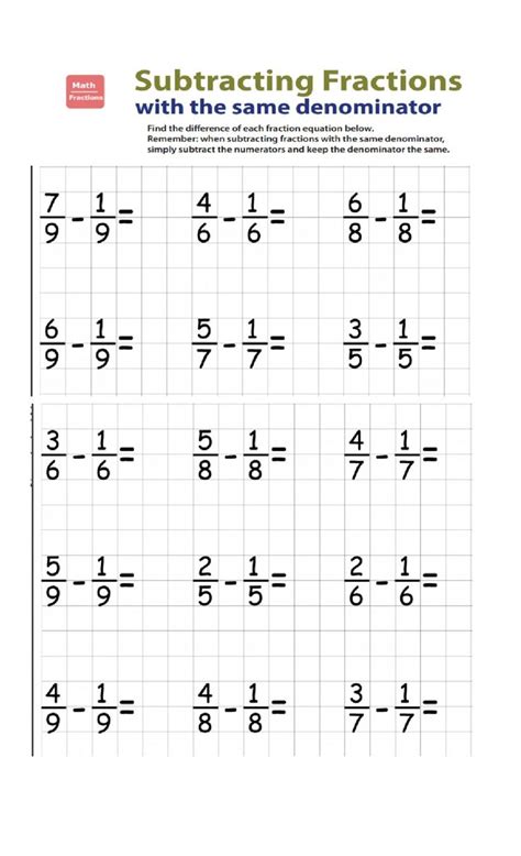 Free Adding And Subtracting Fractions Worksheets