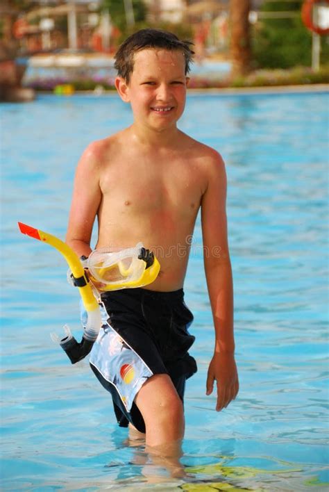 Boy Standing In A Pool Stock Image Image Of Goggles Play 2616997