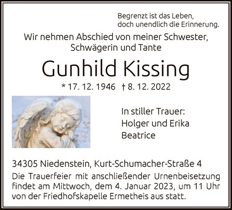 Traueranzeigen Von Gunhild Kissing Trauer Hna De