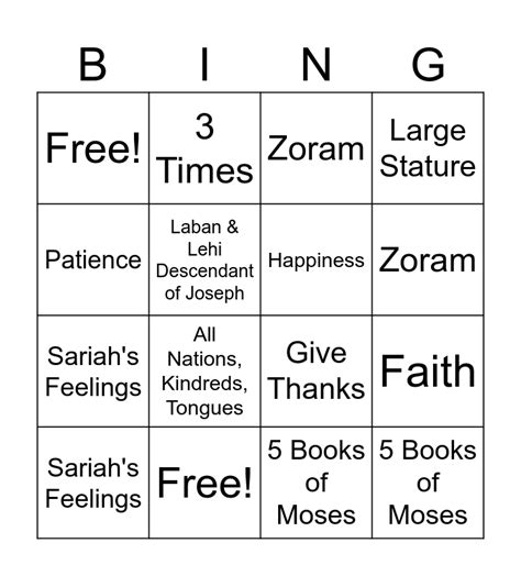 Nephi Vs Laban Bingo Card