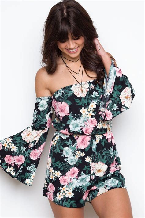 Floral Romper Bell Sleeves Off The Shoulder Rompers Cute Rompers