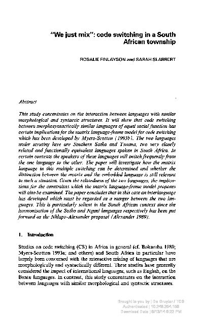 Pdf We Just Mix Code Switching In A South African Township