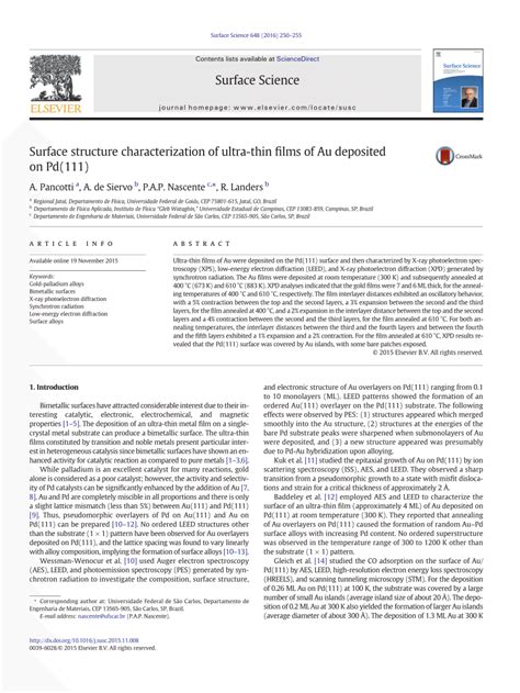 Pdf Surface Structure Characterization Of Ultra Thin Films Of Au