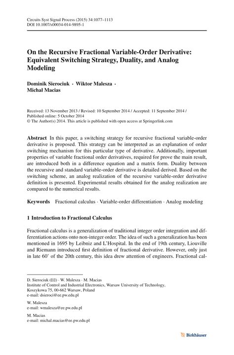 Pdf On The Recursive Fractional Variable Order Derivative Equivalent