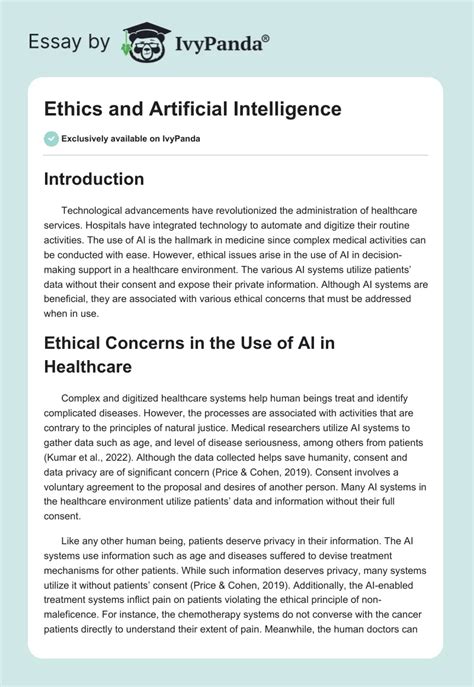 Ethics And Artificial Intelligence 400 Words Essay Example