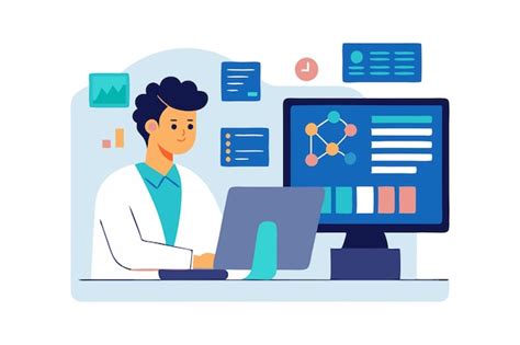 A Scientist Working On A Computer In A Laboratory Analyzing Data And Doing Research On A