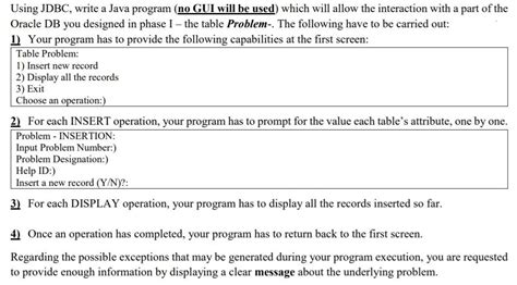 Using Jdbc Write A Java Program No Gui Will Be