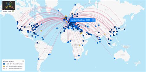 Direct Flights To And From London Heathrow Airport Lhr Price And Destinations Map Brilliant Maps