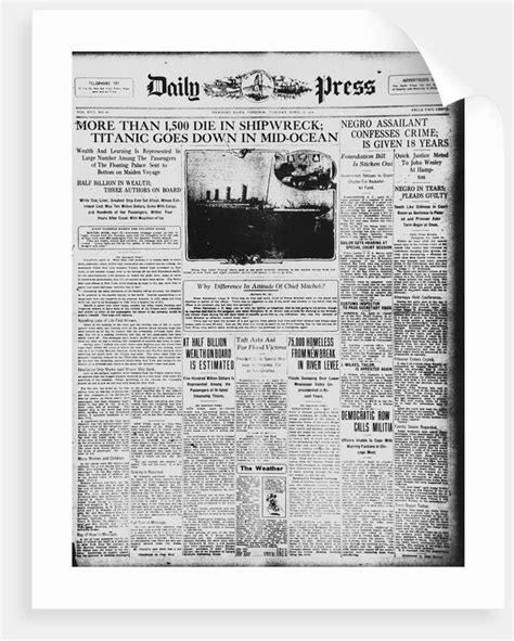 Newspaper Front Page Story On Sinking Of The Titanic Posters And Prints