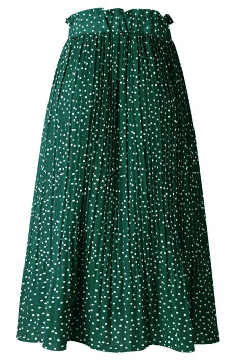Fantaslook Womens High Waist Polka Dot Midi Pleated Skirt With Pockets Swing Maxi Skirt Dress