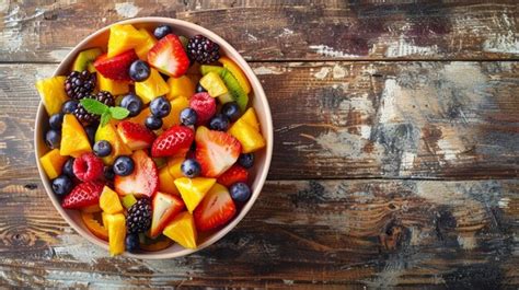 Vibrant Mixed Fruit Salad Served In A Round Bowl Showcasing An Array Of