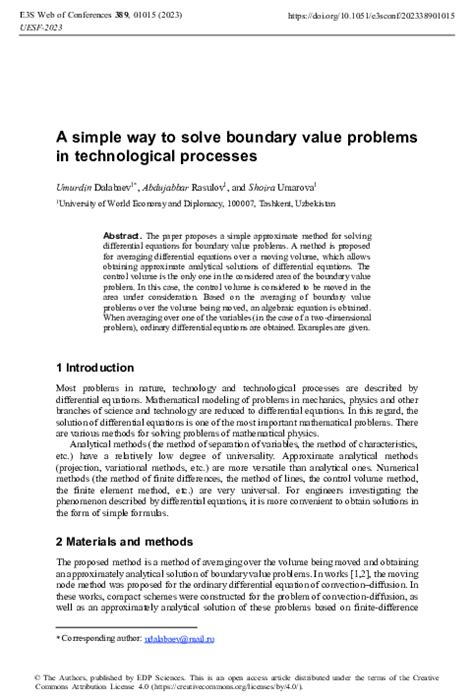 Pdf A Simple Way To Solve Boundary Value Problems In Technological Processes
